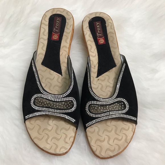 troxy iceE | Shoes | Troxy Slide On Black Velvet Sandals Size 422 ...